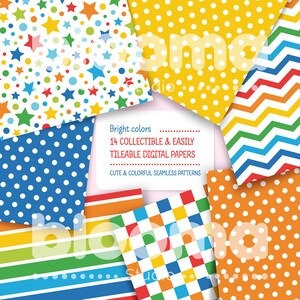 Primary Colors Digital Paper Pack, Rainbow Pattern, Bright Color ...