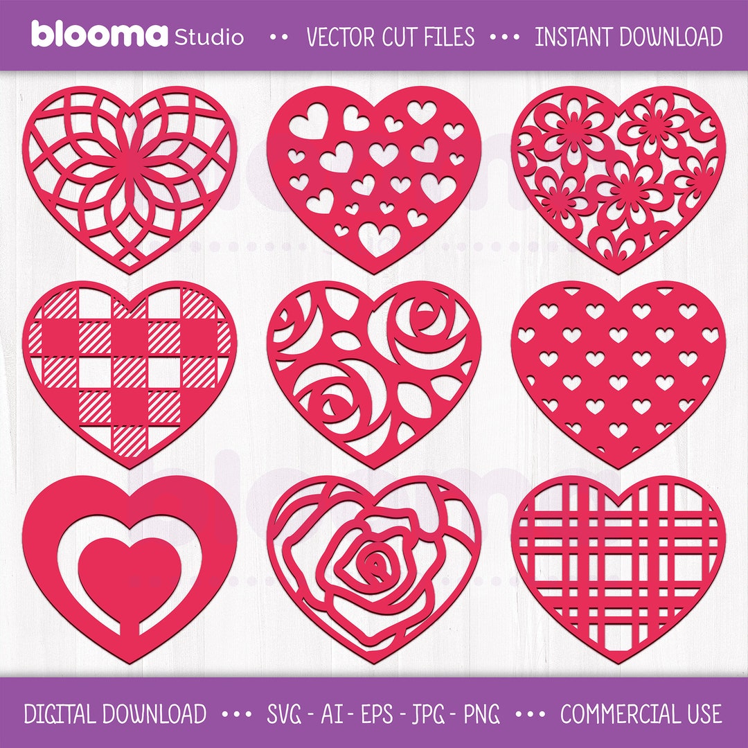 Heart Svg, Valentine Heart Laser Cut, Heart Template Svg, Heart Flower ...