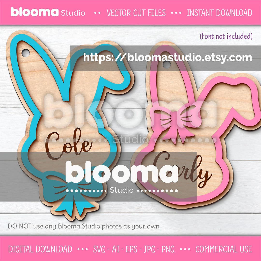 Bunny Tag Svg, Easter Name Tag Laser File, Basket Tag Svg, Boy and Girl ...