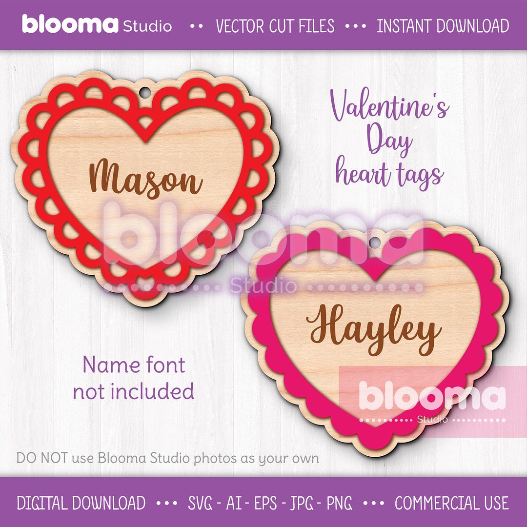Valentine's Day Heart Tag Svg, Heart Name Tag Svg, Heart Basket Tag Svg ...
