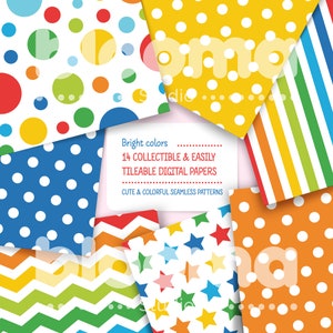 Primary Colors Digital Paper, Colorful Seamless Pattern, Rainbow ...