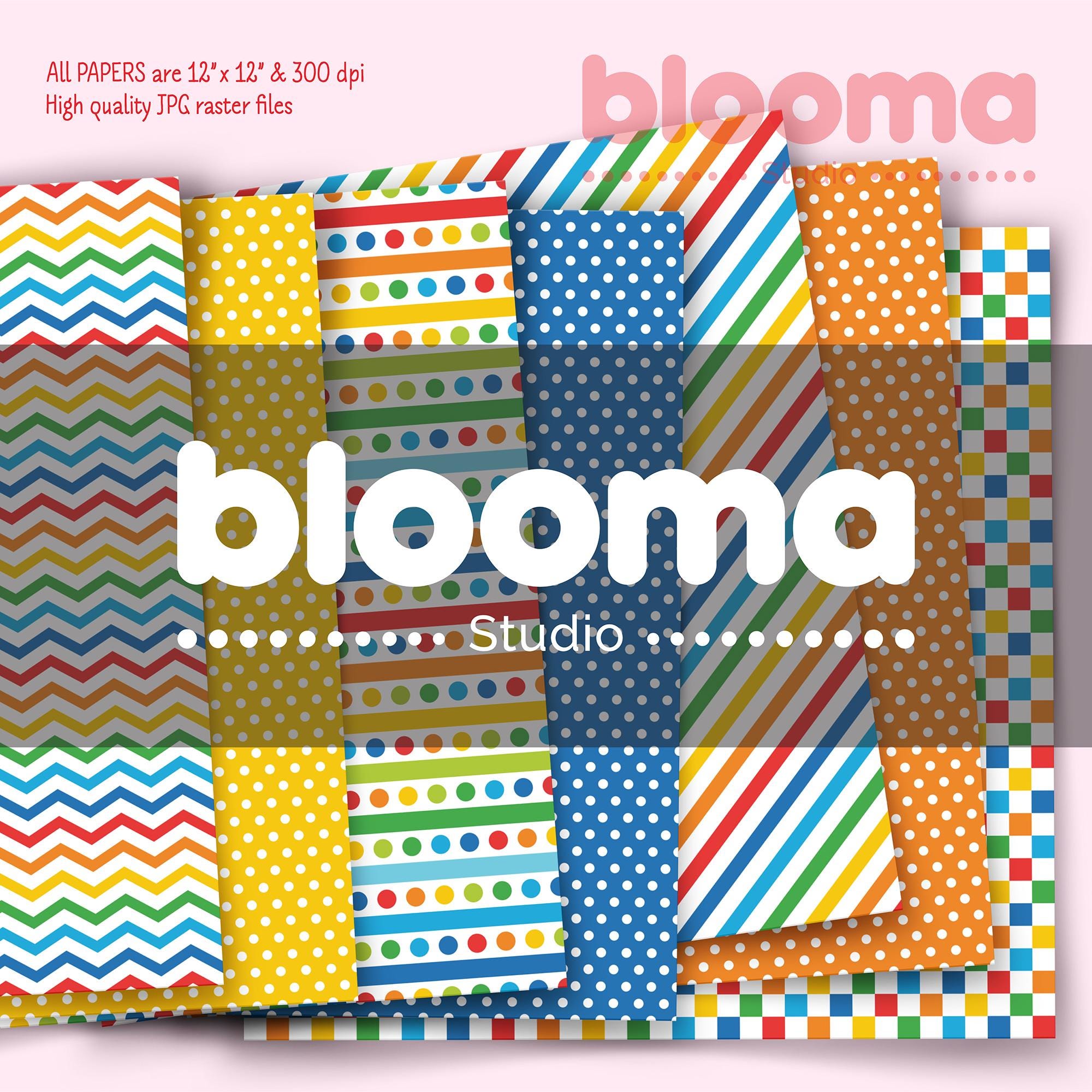 Primary Colors Digital Paper Pack, Rainbow Pattern, Bright Color ...