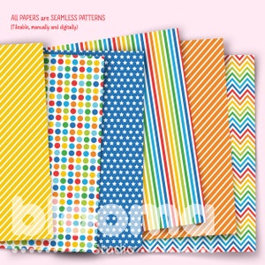 Primary Color Digital Paper Pack, Rainbow Color Patterns, Seamless ...