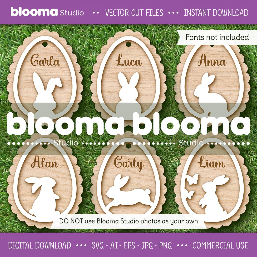 Easter Egg Tags Svg, Scalloped Egg Name Tags Laser Files, Personalized ...