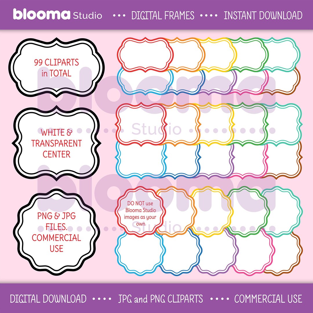 99 Frames Clipart Set, Planner Frame PNG & JPG Files, School Frame ...