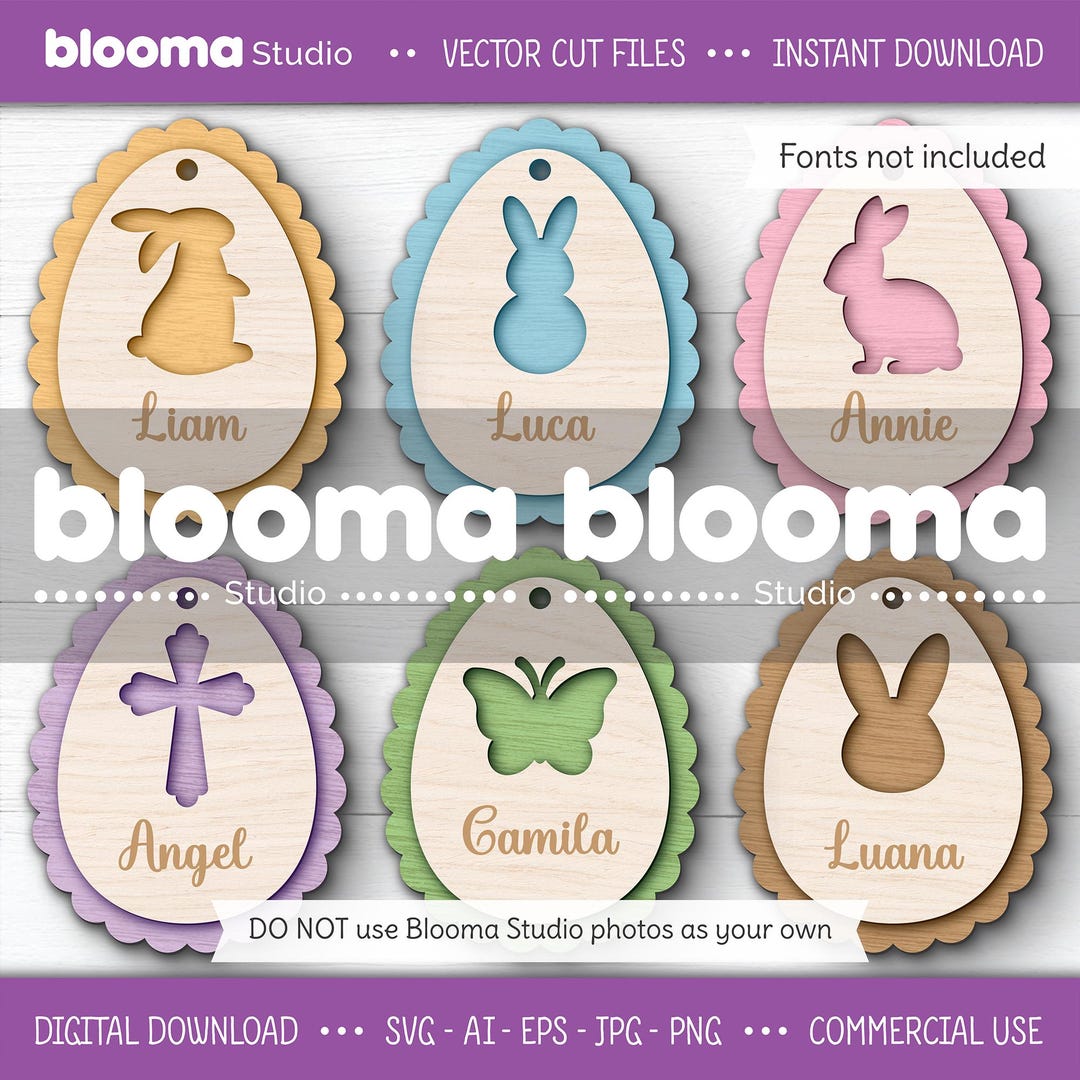Easter Egg Tags Svg, Scalloped Egg Tag Svg, Bunny Name Tags Svg, Easter ...