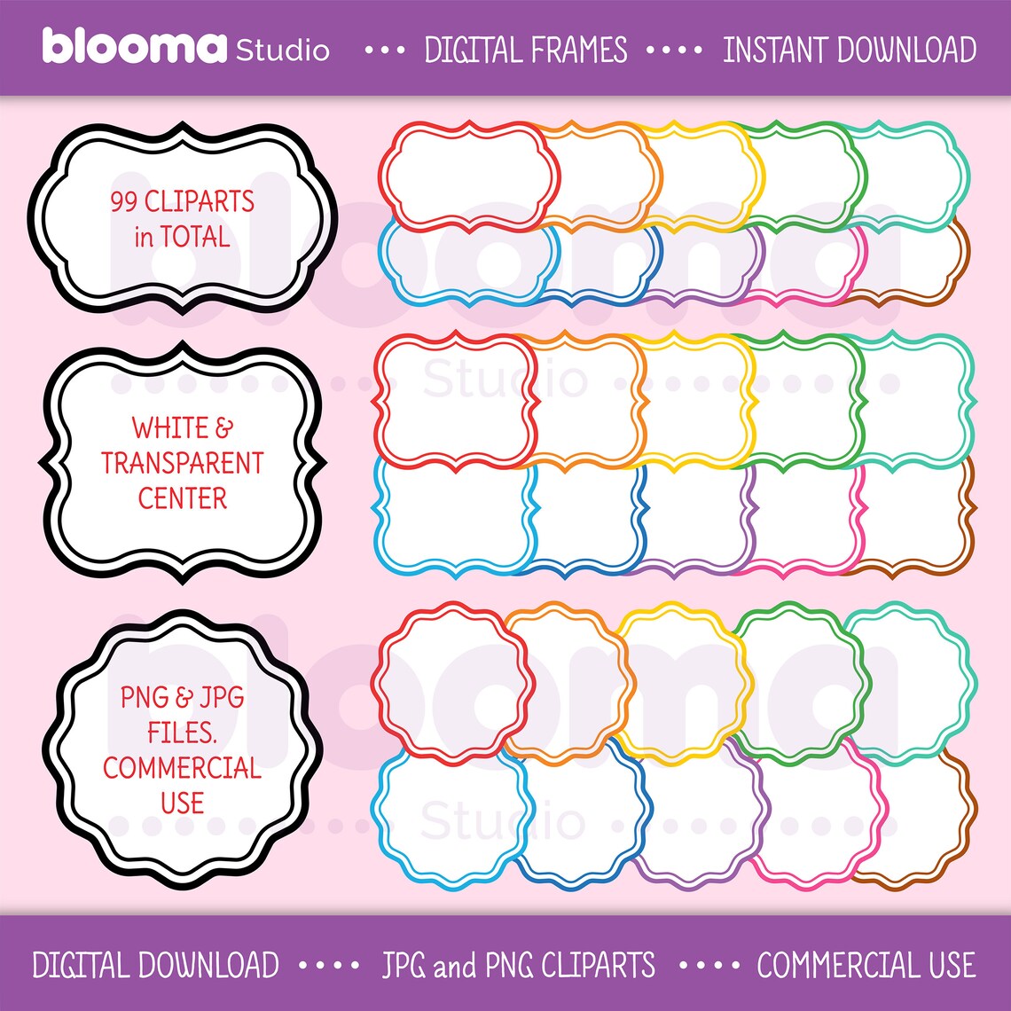 99 Frames Clipart Set Planner Frame PNG & JPG Files School - Etsy