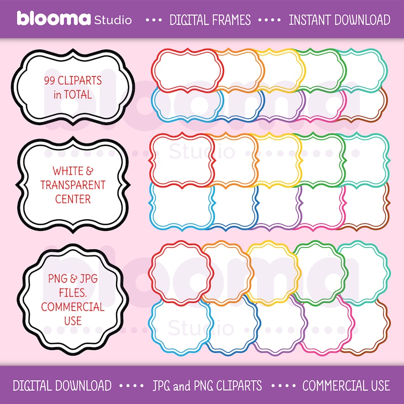 99 Frames Clipart Set Planner Frame PNG & JPG Files School - Etsy