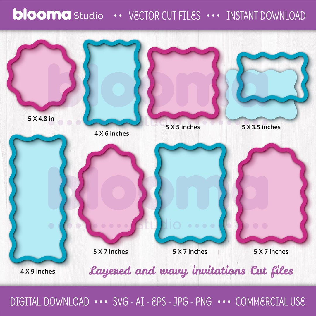 Wavy Frame Svg, Wavy Invitation Svg Bundle, Wavy Shapes Svg, Wavy Edge ...