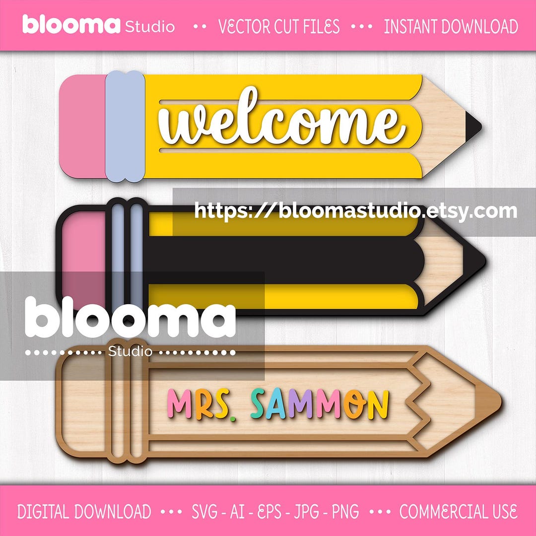 Teacher Pencil Sign Svg, Pencil Door Sign Laser Files, Teacher Gift Svg ...