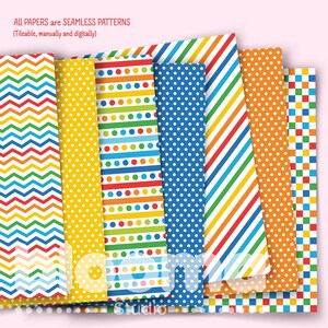 Primary Colors Digital Paper Pack, Rainbow Pattern, Bright Color ...