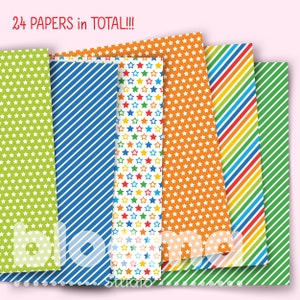 Primary Color Digital Paper Pack, Rainbow Color Patterns, Seamless ...