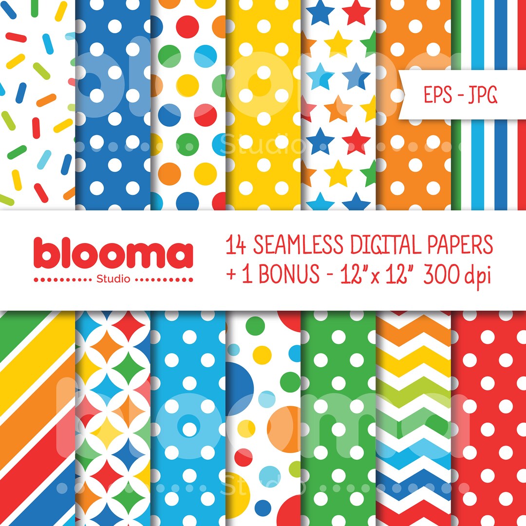 Primary Colors Digital Paper, Colorful Seamless Pattern, Rainbow ...