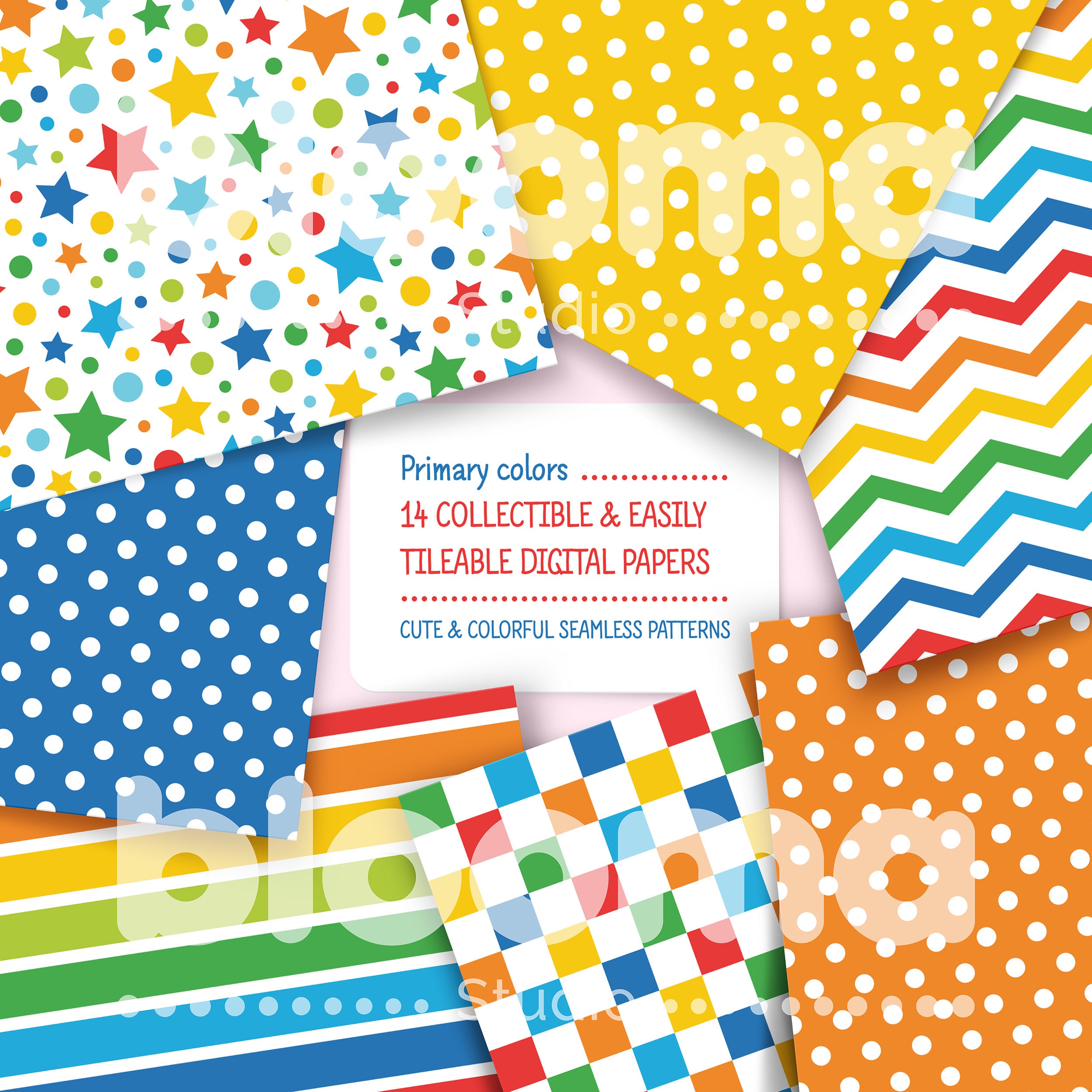 Primary colors Digital Paper Pack Primary colors birthday - Etsy España