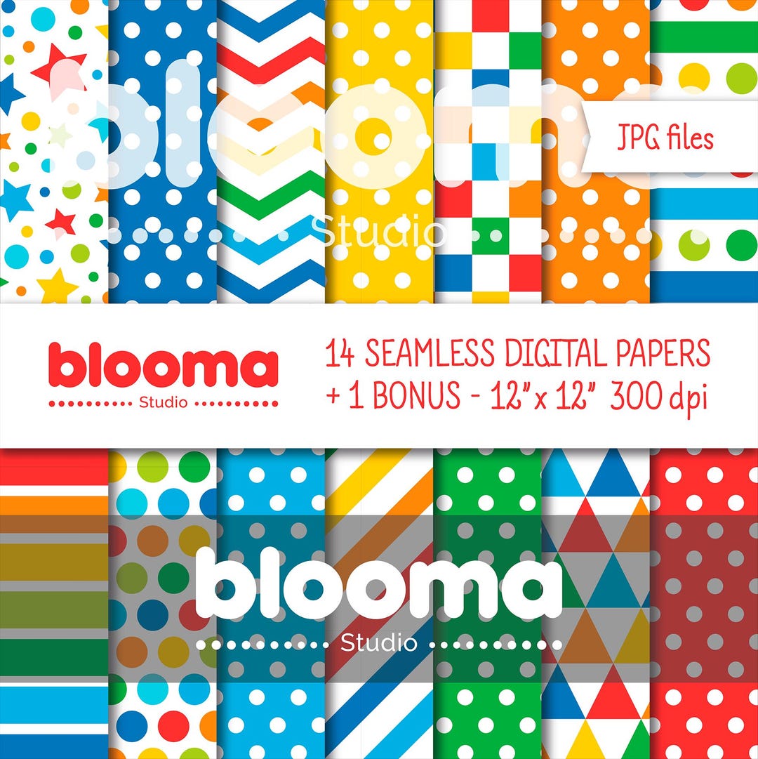 Primary Colors Digital Paper Pack, Rainbow Pattern, Bright Color ...