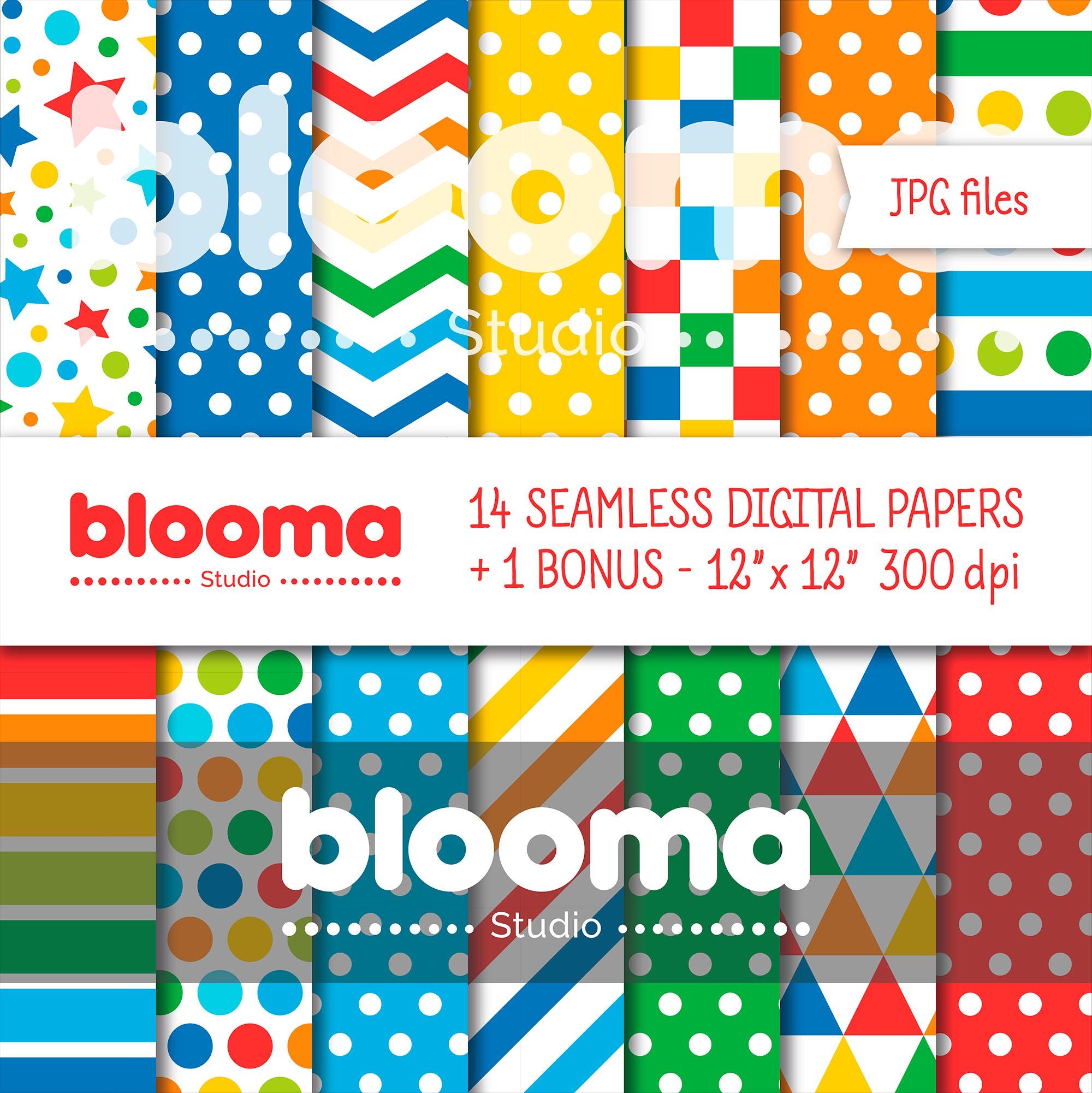 Primary Colors Digital Paper Pack, Rainbow Pattern, Bright Color ...