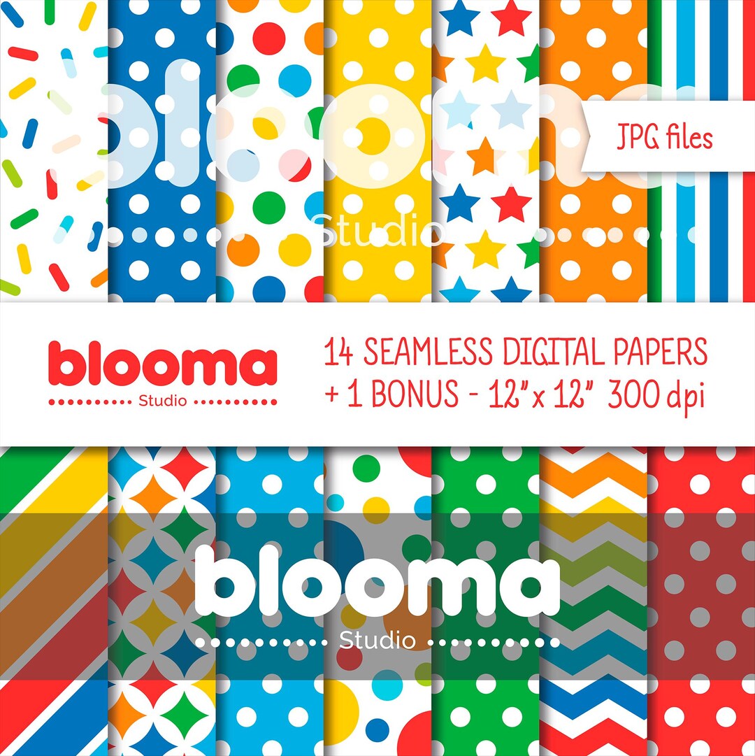 Primary Colors Digital Paper, Colorful Seamless Pattern, Rainbow ...