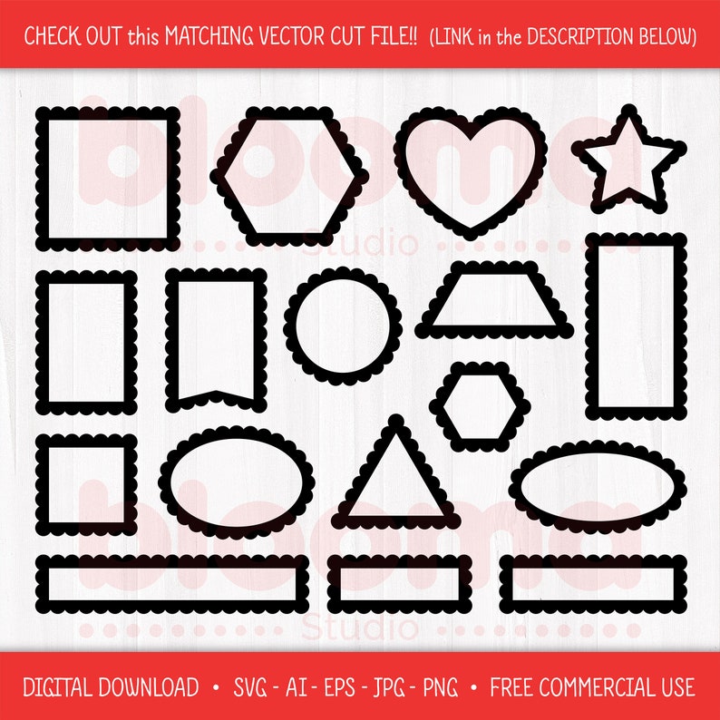 Scalloped Shape SVG, Scalloped Tag Svg, Circle Square Oval Rectangle ...