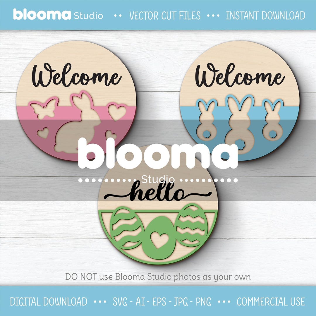 Easter Door Hanger Svg, Easter Round Door Sign, Bunny Door Hanger Svg ...