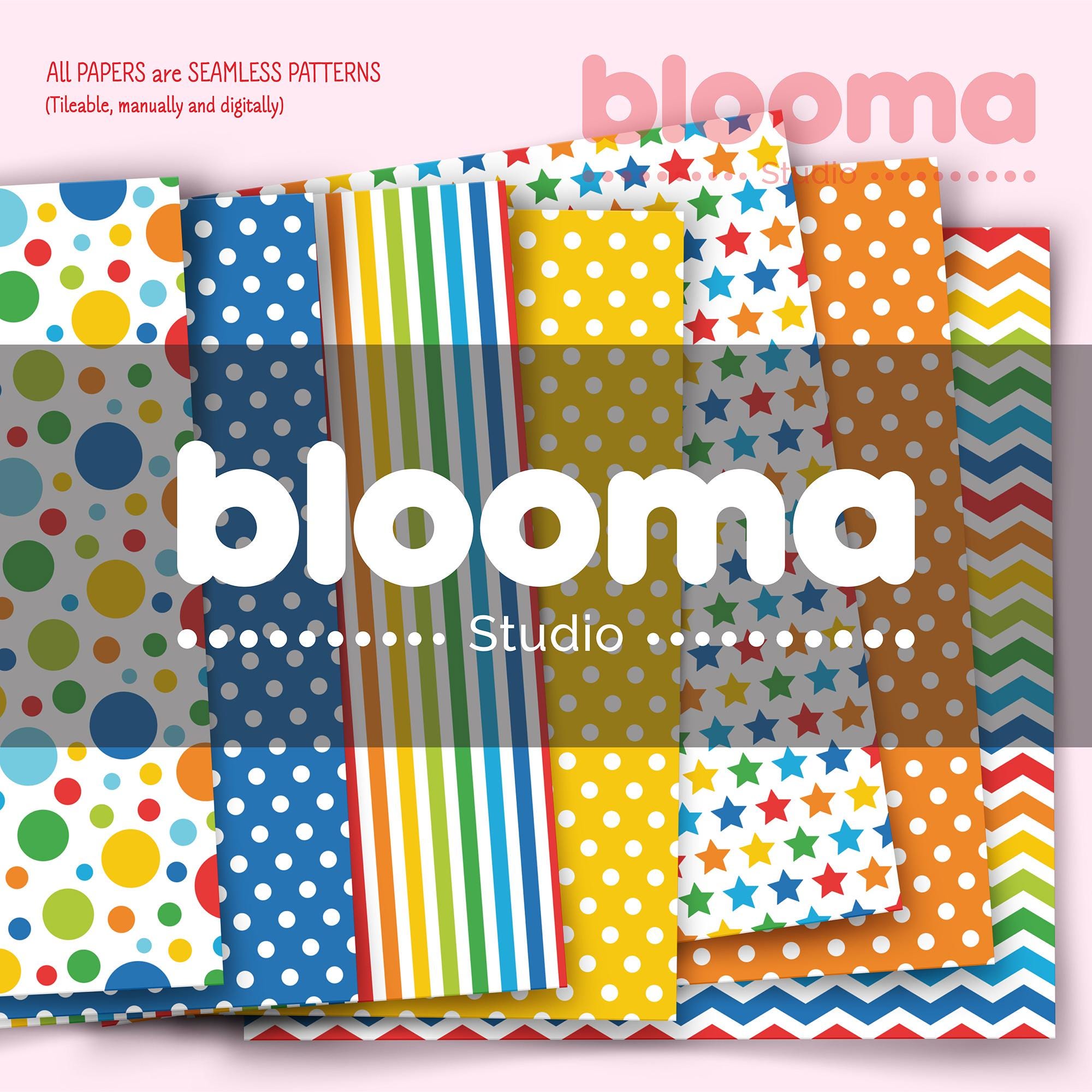 Primary Colors Digital Paper, Colorful Seamless Pattern, Rainbow ...