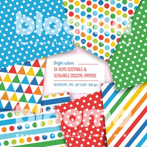 Primary Colors Digital Paper Pack, Rainbow Pattern, Bright Color ...