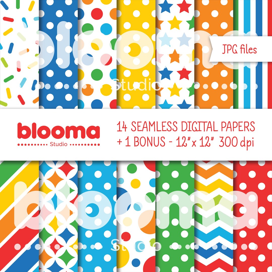 Primary Colors Digital Paper, Colorful Seamless Pattern, Rainbow ...