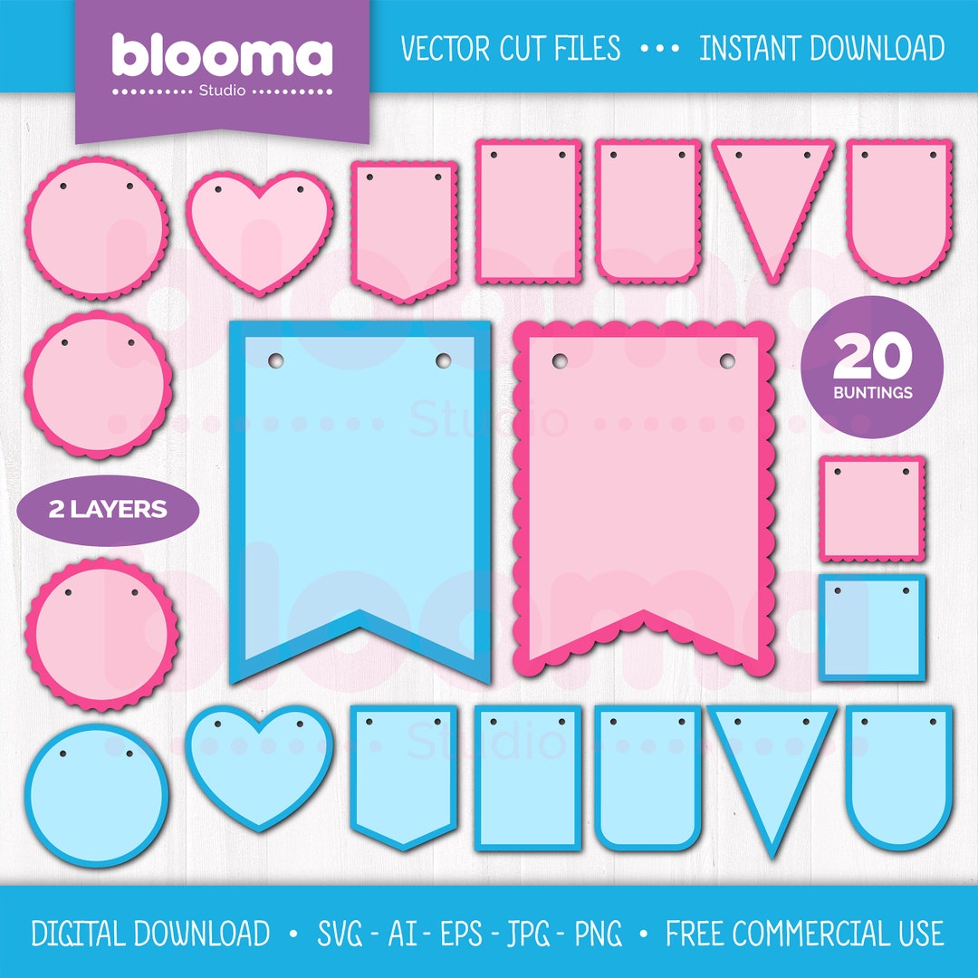 Bunting Banner SVG Bundle, 2 Layers, Scallop Banner Svg, Bunting Flags ...