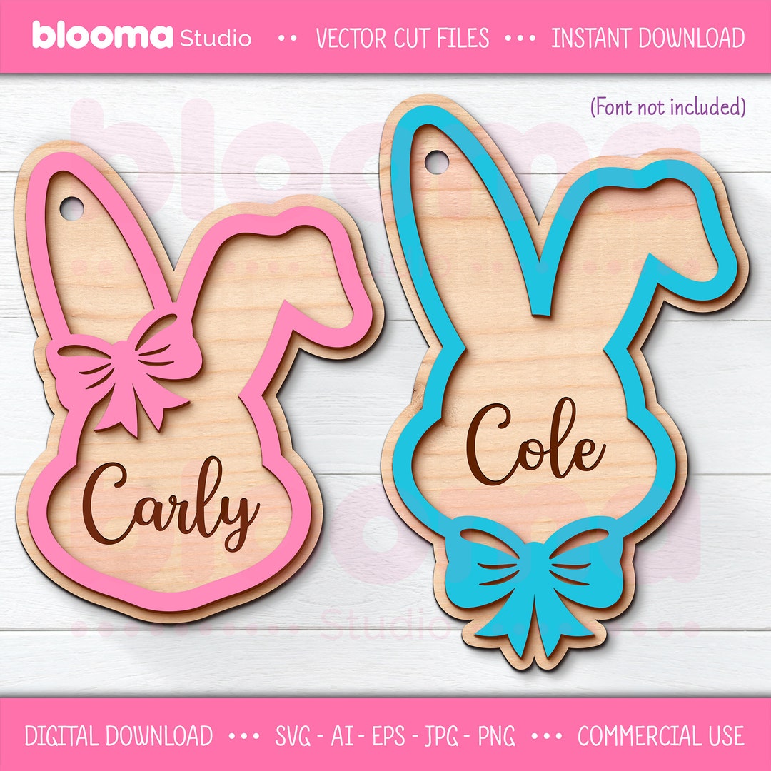 Bunny Tag Svg, Easter Name Tag Laser File, Basket Tag Svg, Boy and Girl ...