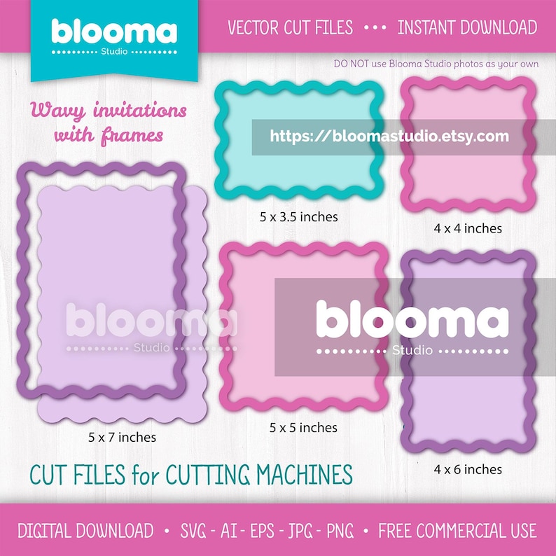 Wave Frames SVG, Layered Files, Wavy Edge Invitations, Scalloped Frames ...
