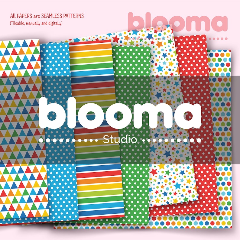 Primary Colors Digital Paper Pack, Rainbow Pattern, Bright Color ...