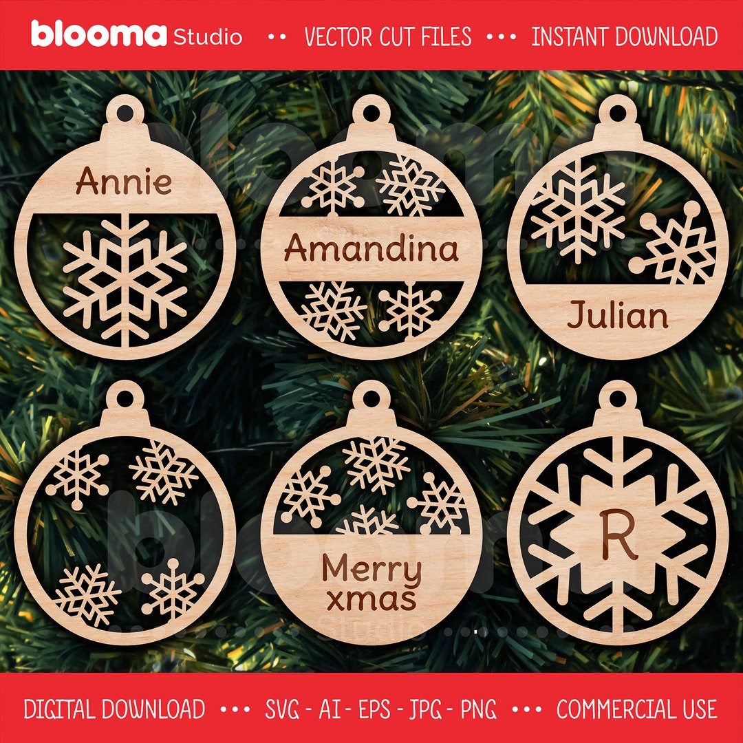 Snowflake Ornaments SVG Name Ornament Svg Christmas Name Tag - Etsy
