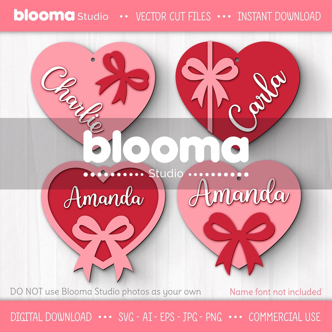 Heart Tags Svg, Heart With Bow Tag Laser File, Valentine's Day Basket ...