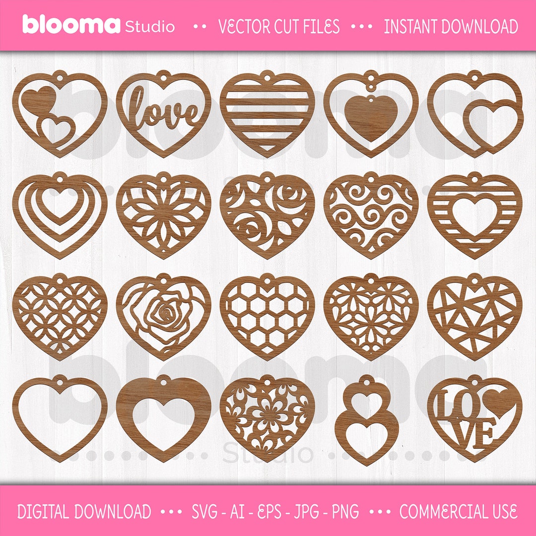 Heart Earrings Svg Bundle, Heart Earring Laser Cut Files, Earring ...