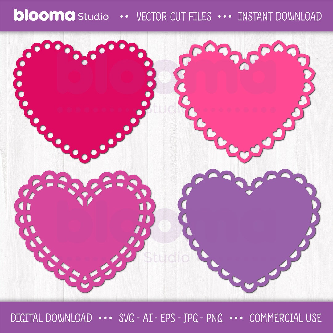 Doily corazón Svg, Corazón festoneado svg, Etiqueta de corazón de San ...
