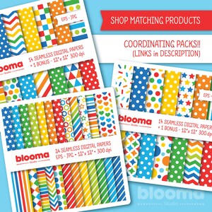 Primary Colors Digital Paper Pack, Rainbow Pattern, Bright Color ...