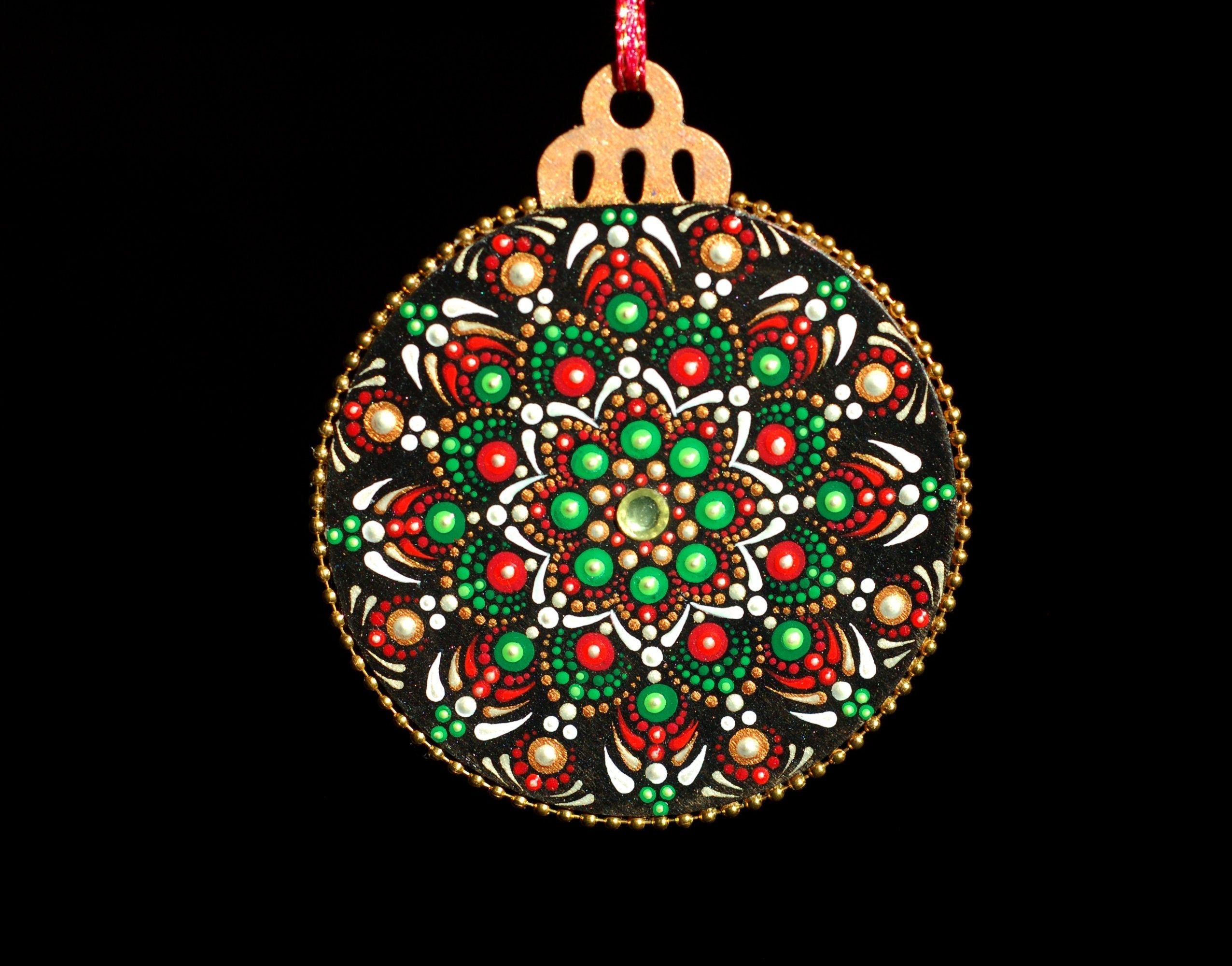 Christmas Double-sided Ornament. Dot Art Mandala Hand Painted Decor ...