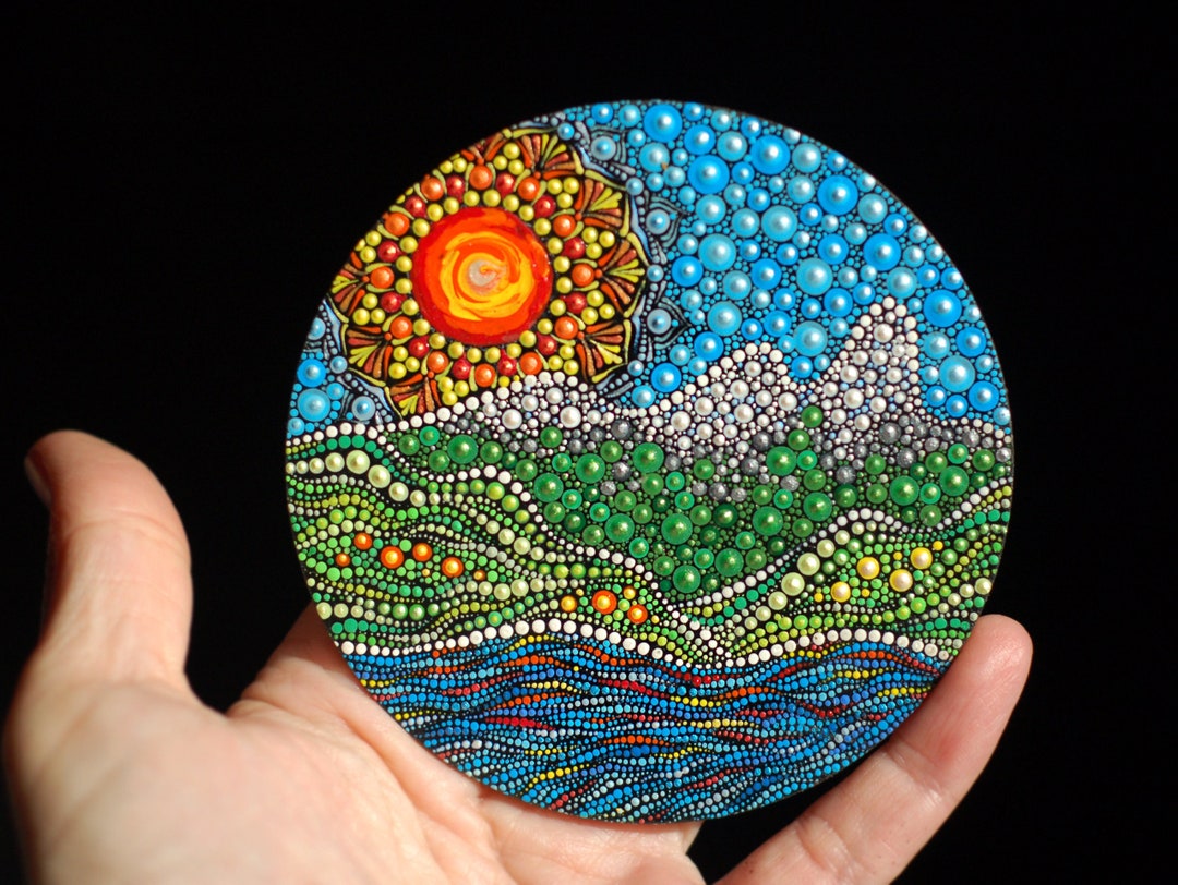 Miniature Abstract Landscape Dot Art, Scenery. Handpainted Mandala ...