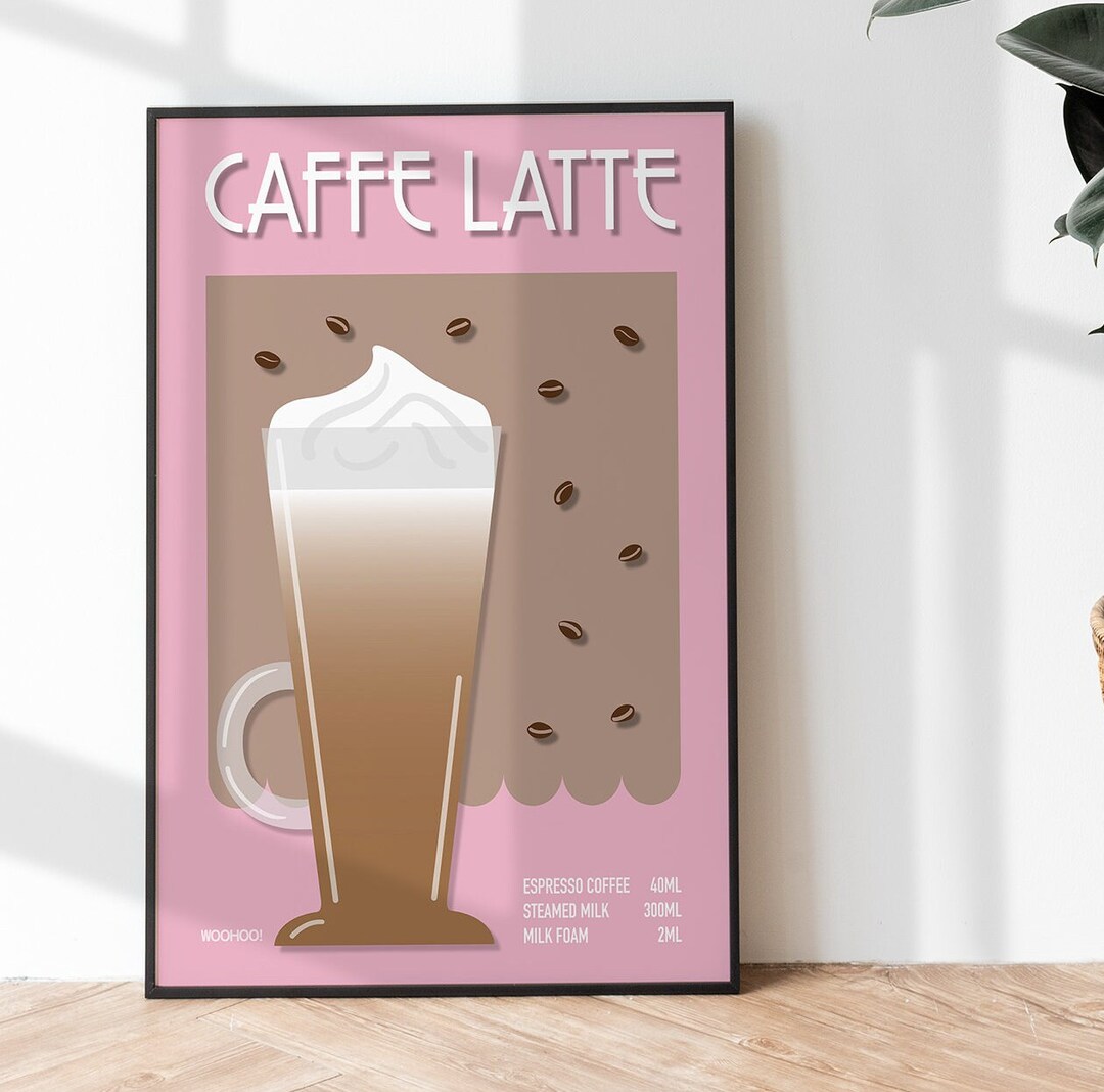 Caffe Latte Coffee Print ~ Coffee Recipe Poster ~ Coffee Bar ~ Kitchen ...