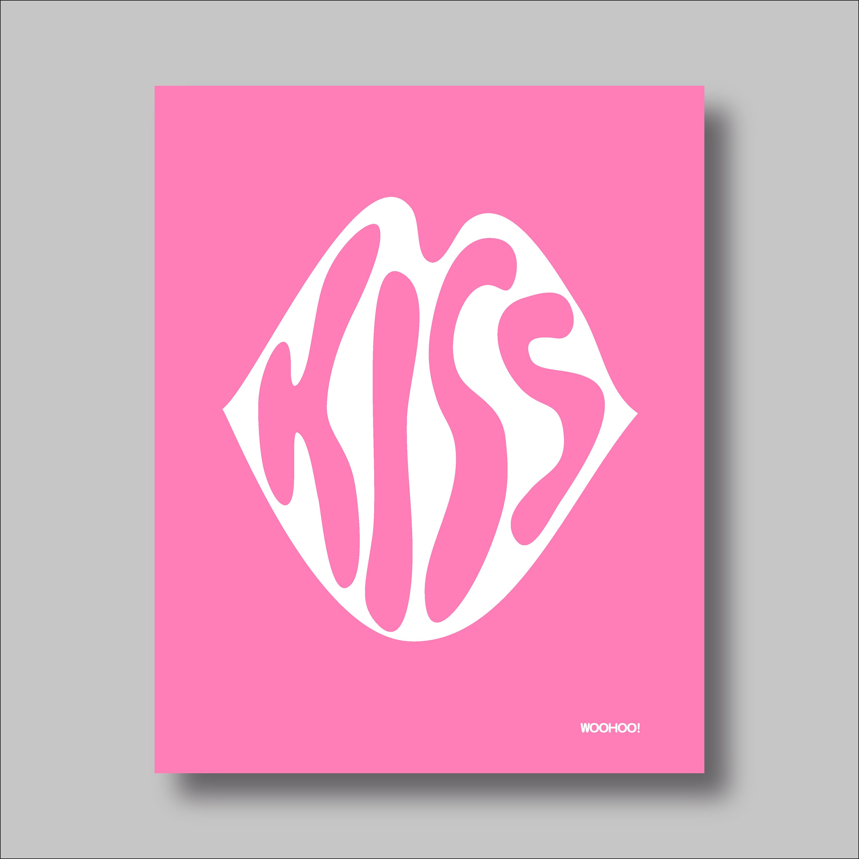Kiss Pink Print ~ Kiss Poster ~ Retro ~ Contemporary Print ~ Bedroom ...