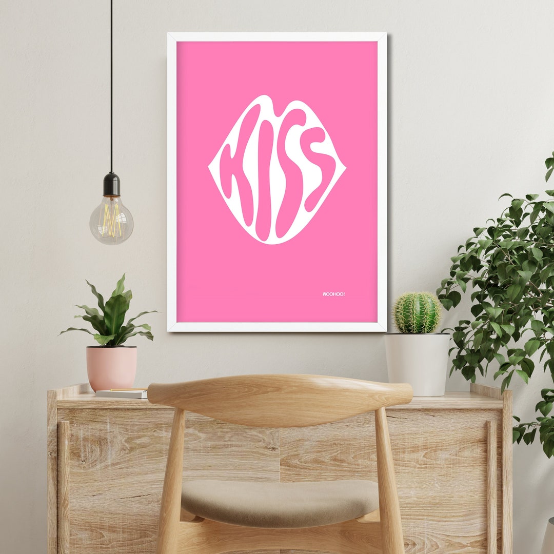 Kiss Pink Print ~ Kiss Poster ~ Retro ~ Contemporary Print ~ Bedroom ...