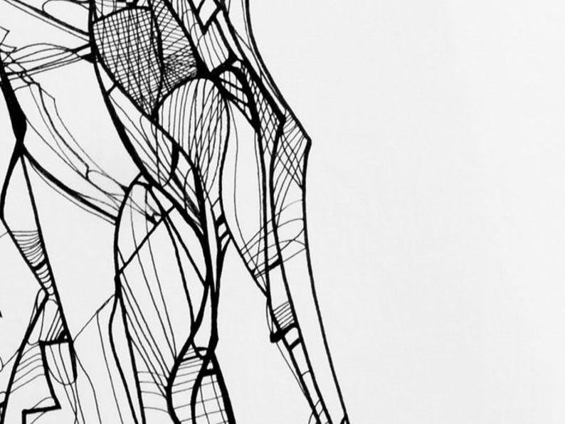 Cryptic Tea, Original Black and White Abstract Pen Drawing Wall Art ...