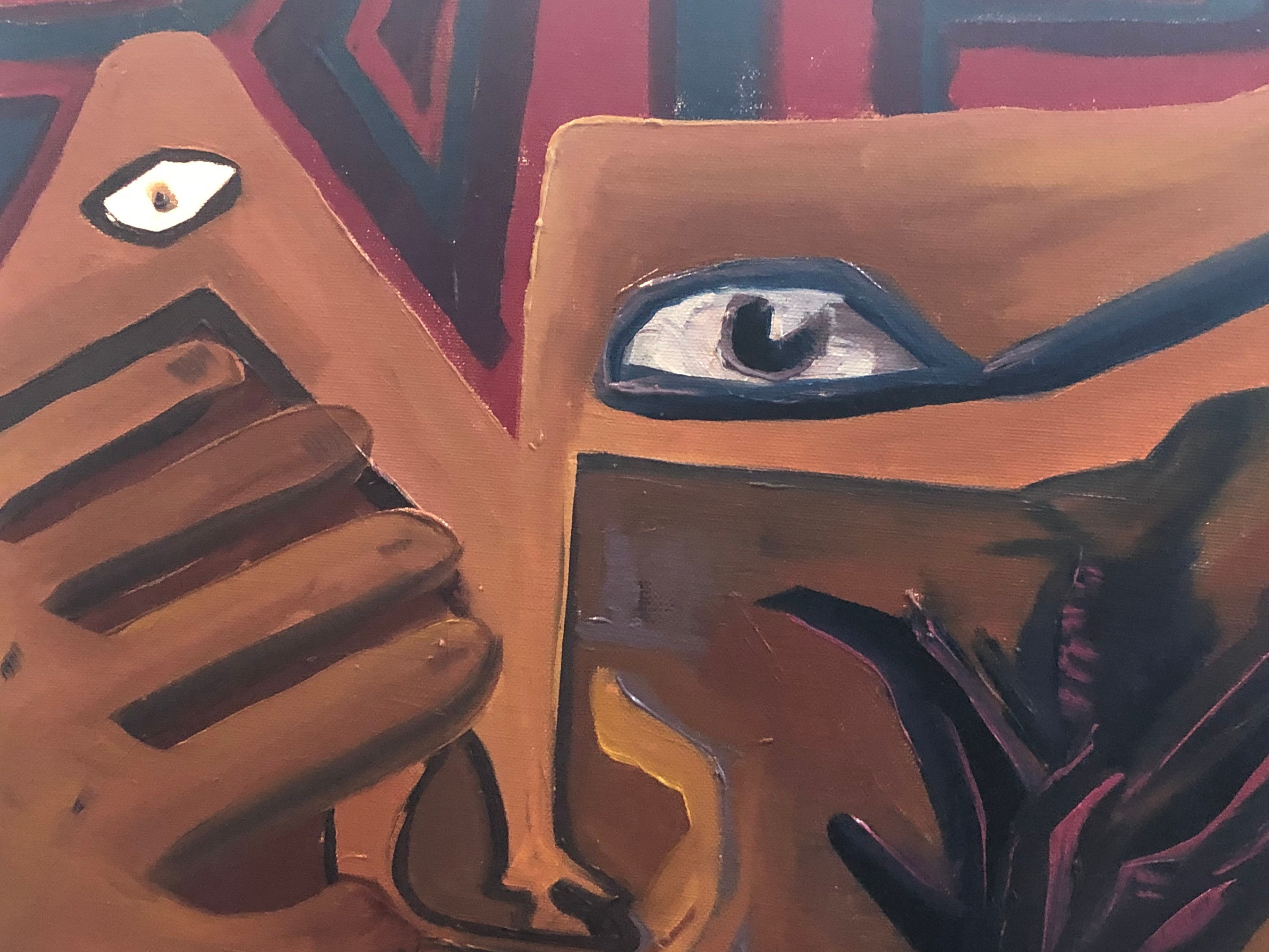 Self Portrait as Seen by Quetzalcoatl, Original Abstract Cubist Mayan ...