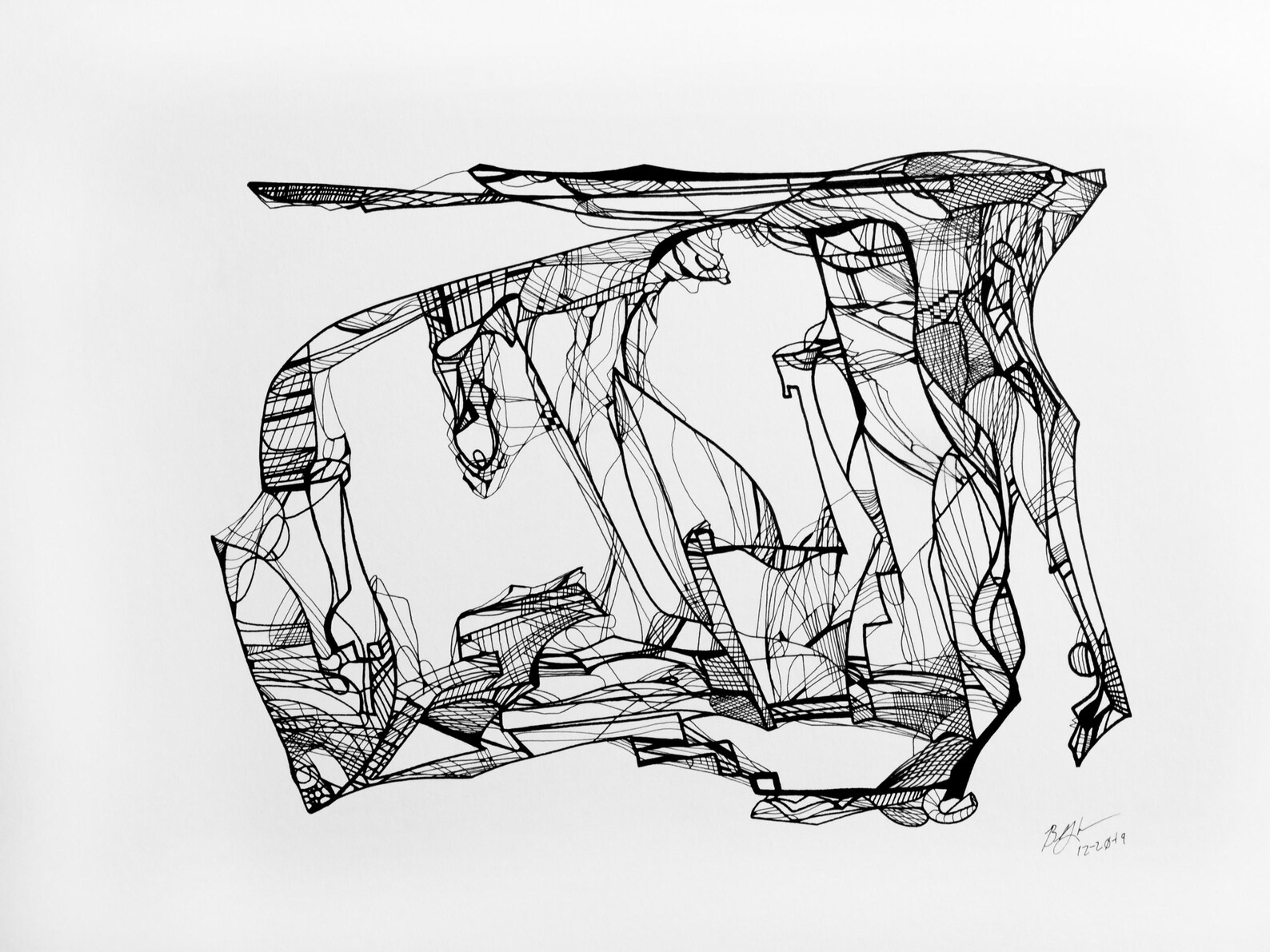 Cryptic Tea, Original Black and White Abstract Pen Drawing Wall Art ...