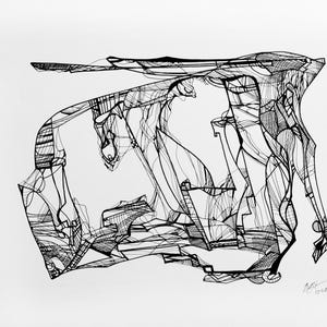 Cryptic Tea, Original Black and White Abstract Pen Drawing Wall Art ...