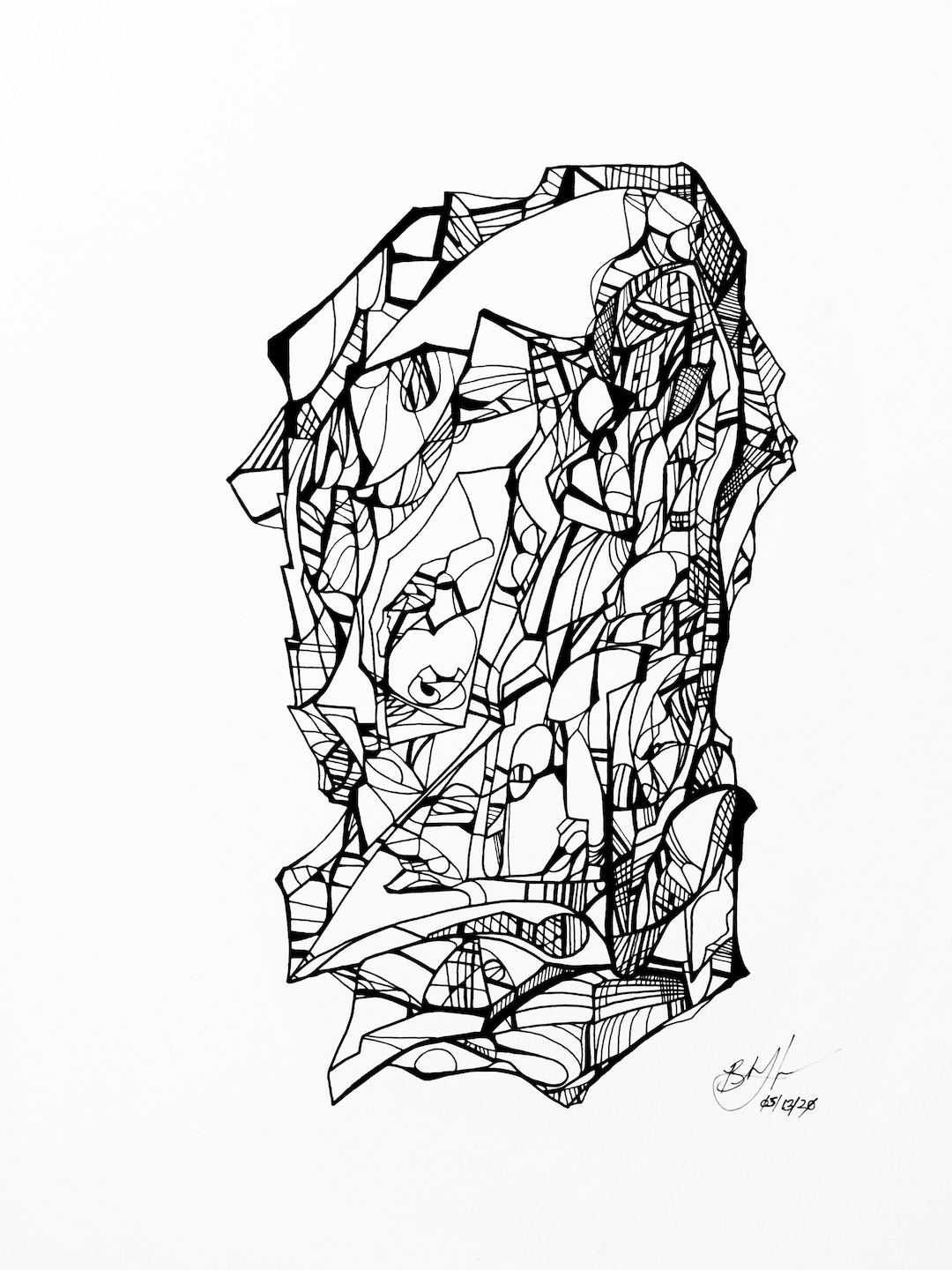 Self Portrait in Black 3, Original Black and White Abstract Pen Drawing ...