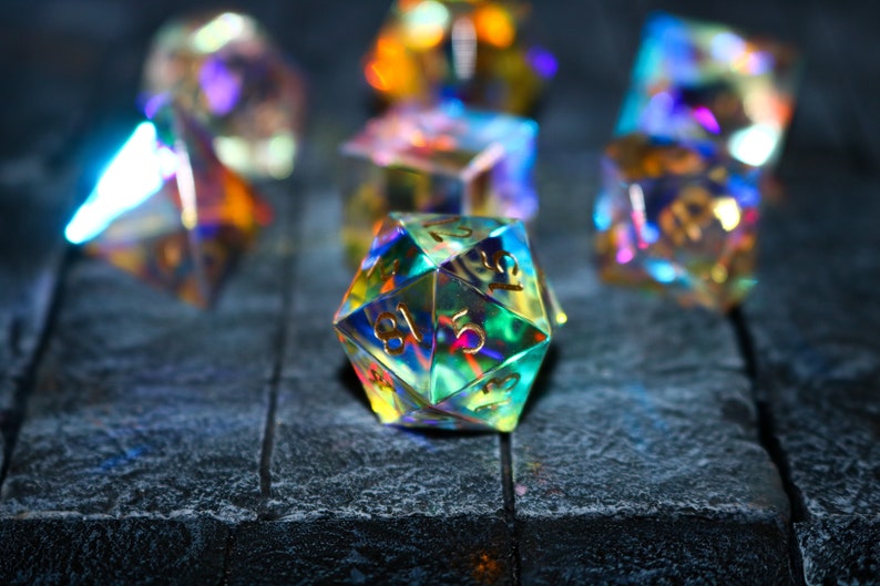 Hand Carved Gemstone Dichroic Glass Polyhedral Dice with Box - Etsy