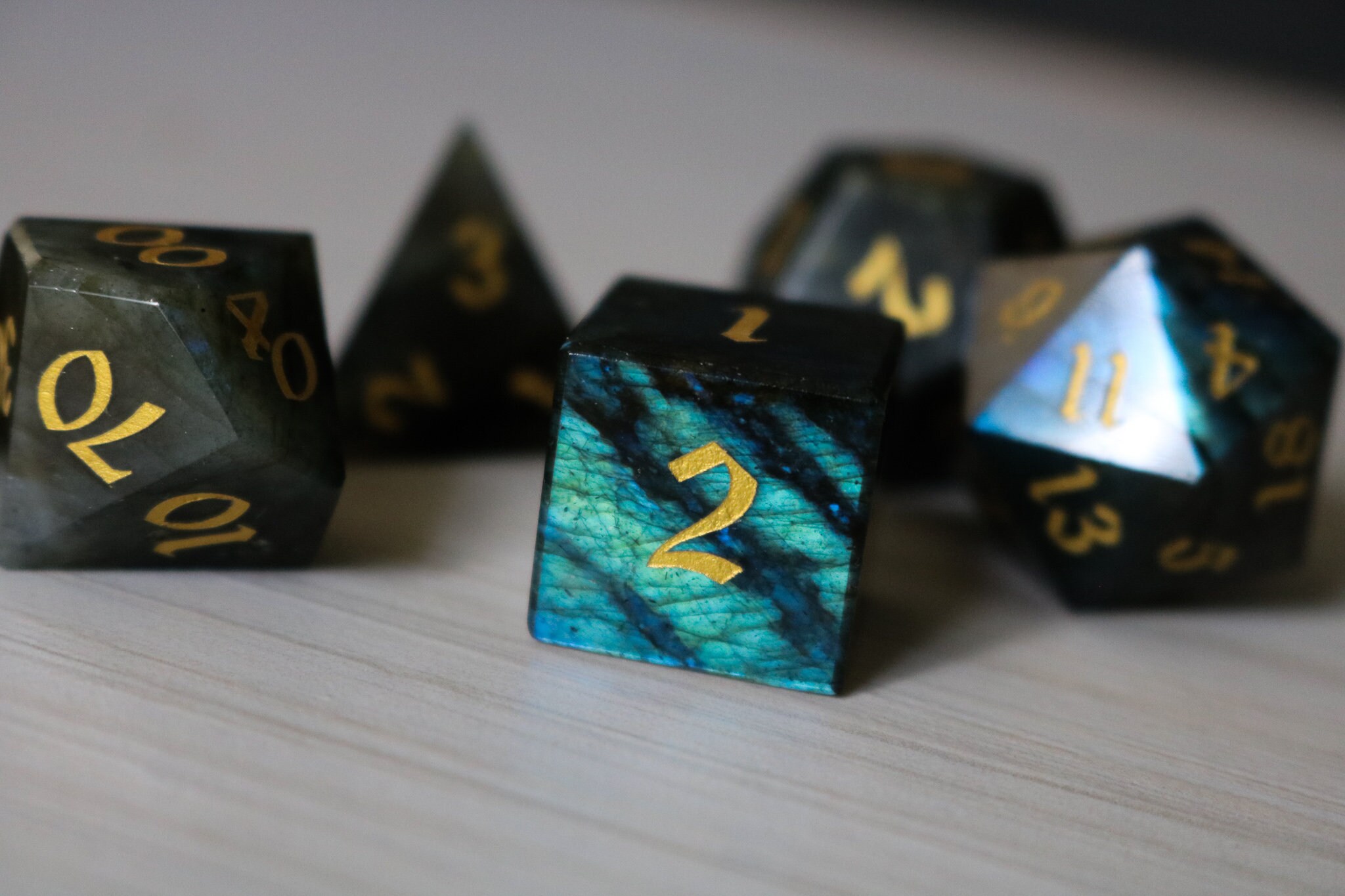 Labradorite Gemstone Dice and Box Polyhedral Dice DND Set - Etsy
