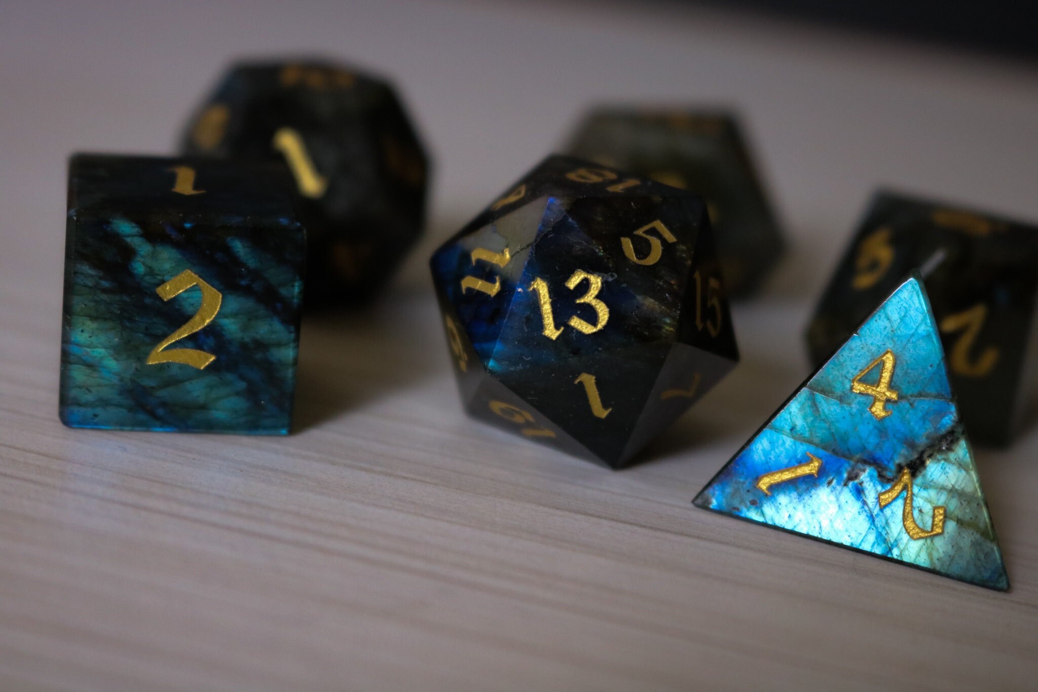 Labradorite Gemstone Dice and Box Polyhedral Dice DND Set - Etsy