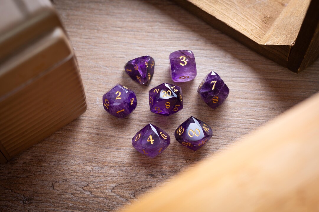 Dwarf Cut Purple Amethyst Gemstone Premium DND Dice Set - Etsy