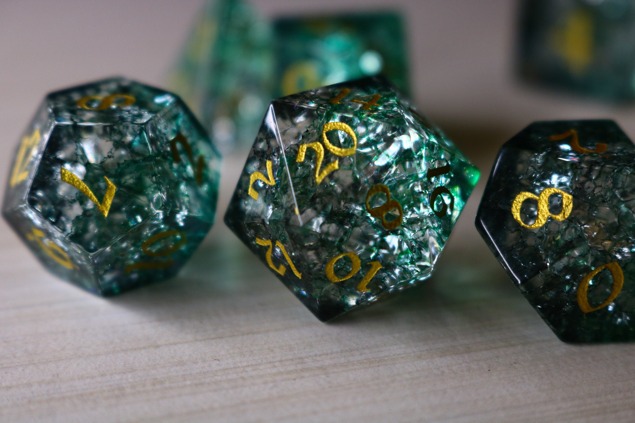 Elven Wood Green Forge Fire Glass and Box Polyhedral Dice - Etsy